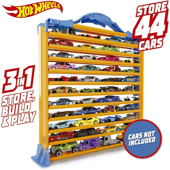 ערכת משחק ואחסון ל-44 רכבי הוט ווילס | Hot Wheels Rack N' Track Car Ca ...